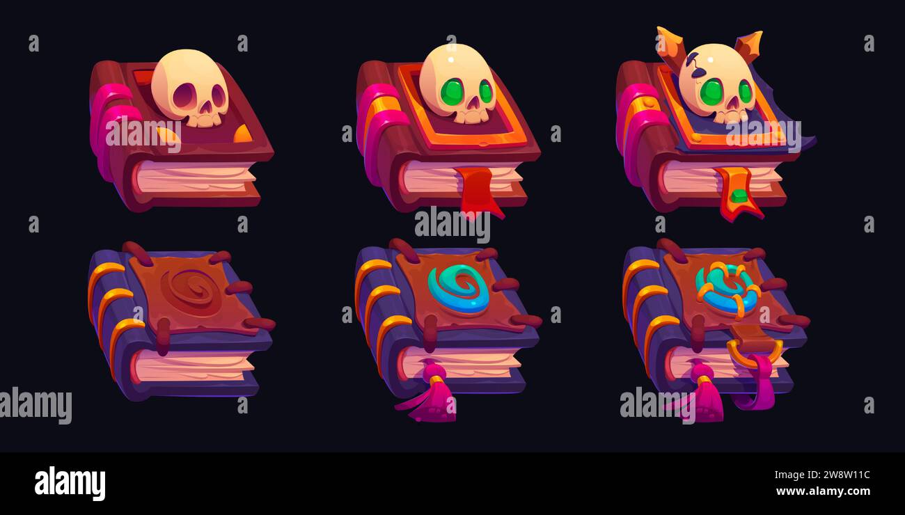 Magic spell books set with game rank symbols isolated on background ...