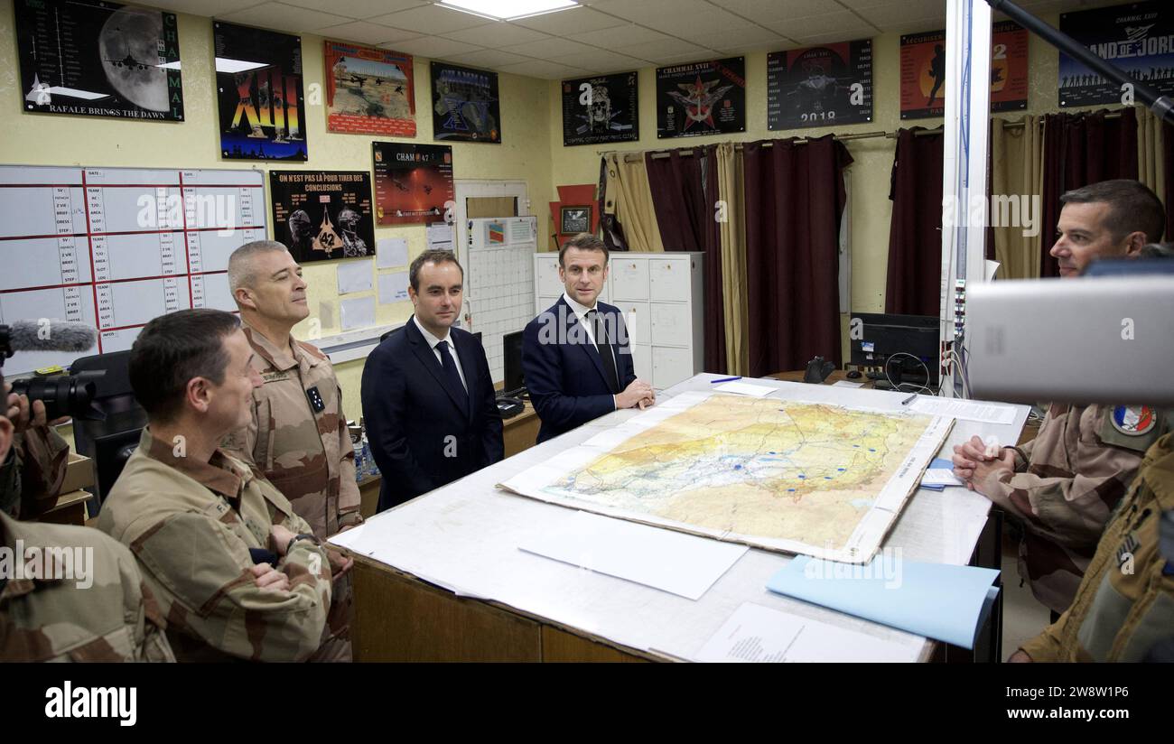 Safawi, Jordan. 21st Dec, 2023. France's President Emmanuel Macron ...