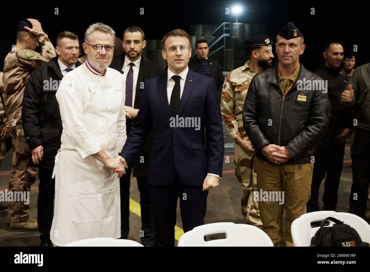 Safawi, Jordan. 21st Dec, 2023. France's President Emmanuel Macron and ...
