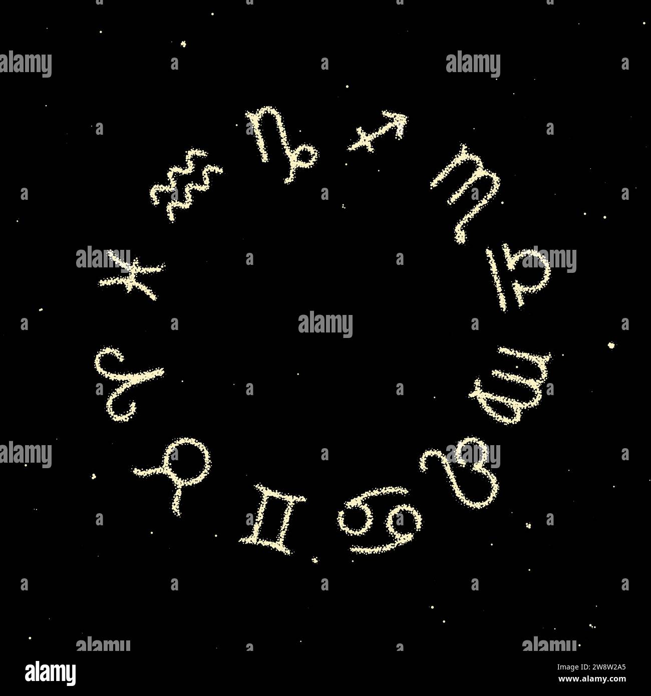 Astrology Zodiac signs wheel with twelve symbols in retro dotwork style ...
