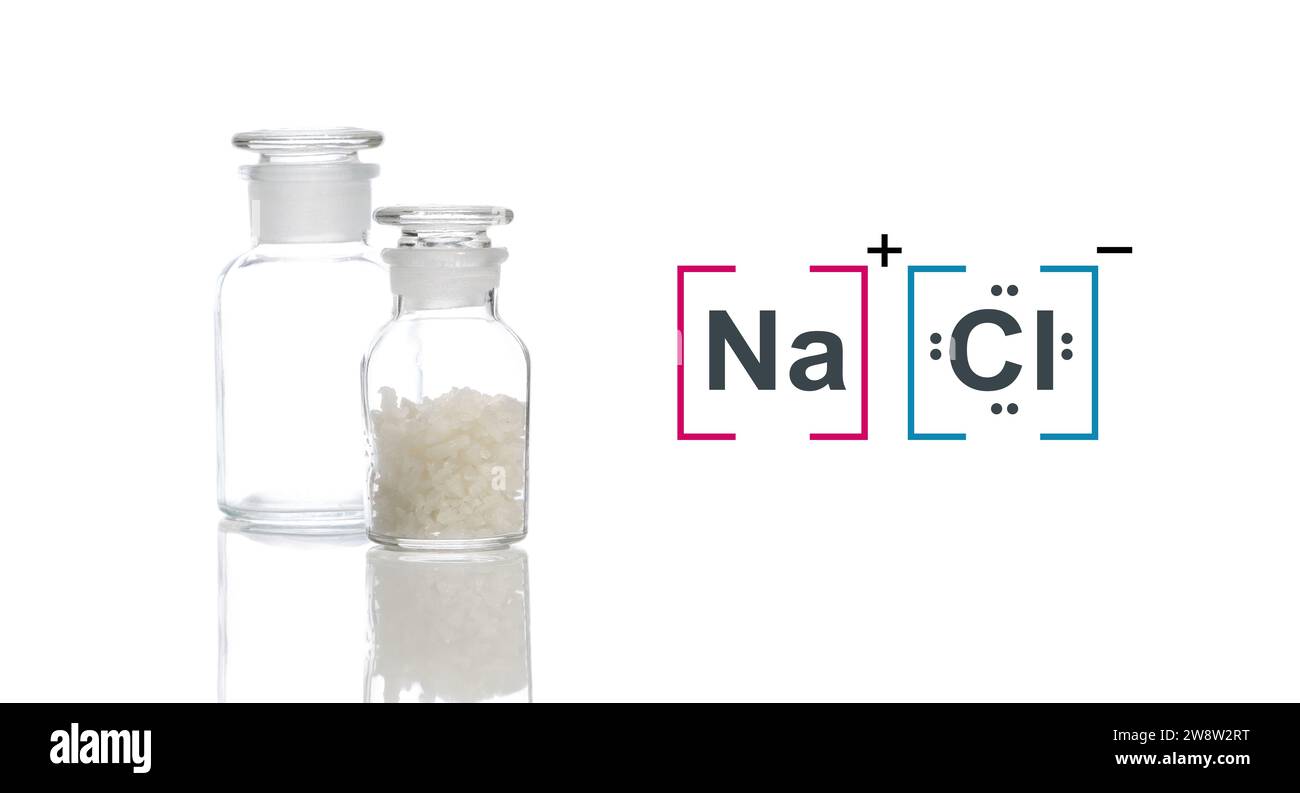 Flake salt in Chemical Reagent Bottle Glass with molecular structure ...