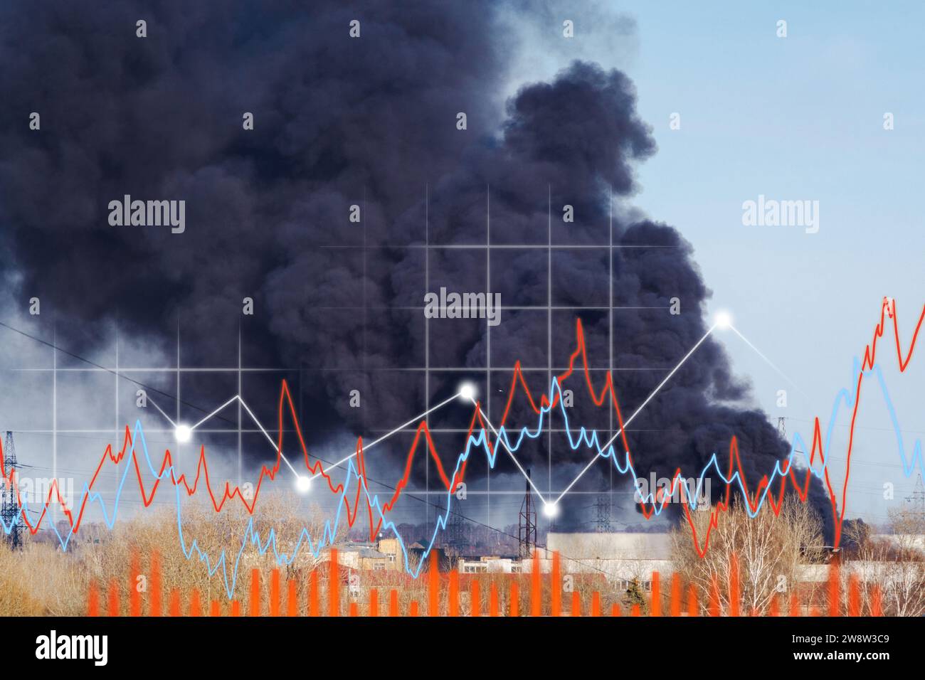 Black smoke from the fire, graph. Seasonal forest fires Stock Photo - Alamy