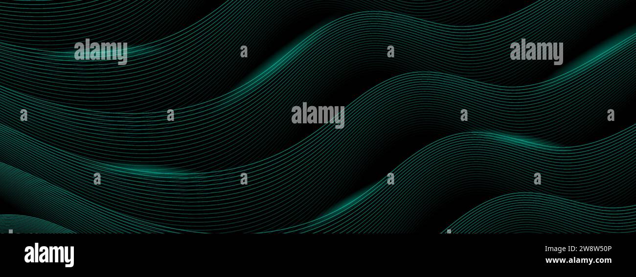 Green minimal wavy lines abstract futuristic tech background. Vector ...