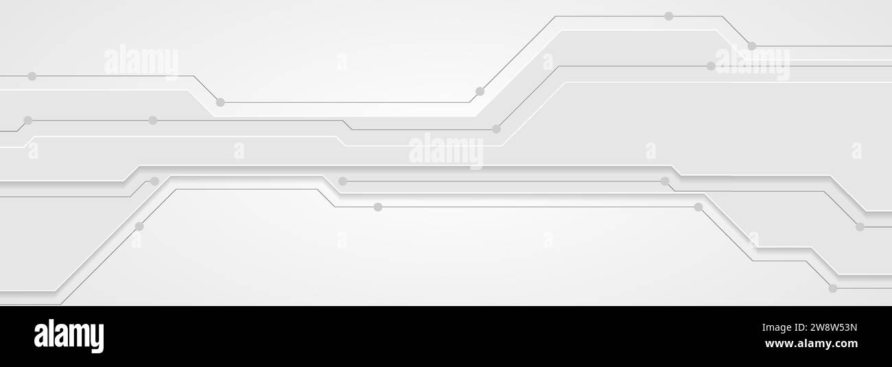 Grey Abstract Technology Geometric Background Circuit Board Lines Vector Banner Design Stock