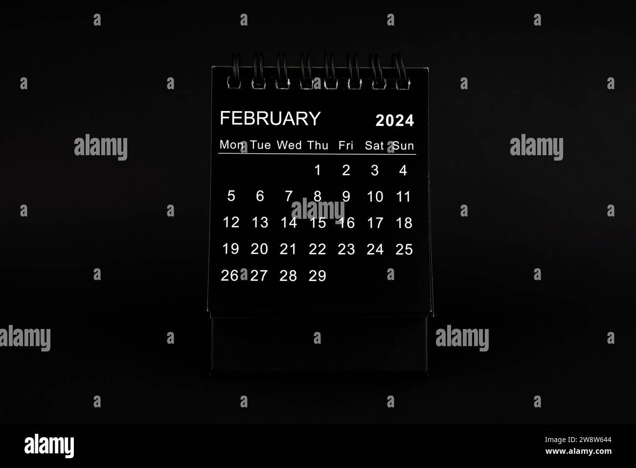 Black Calendar for February 2024. Desktop calendar on a black color ...