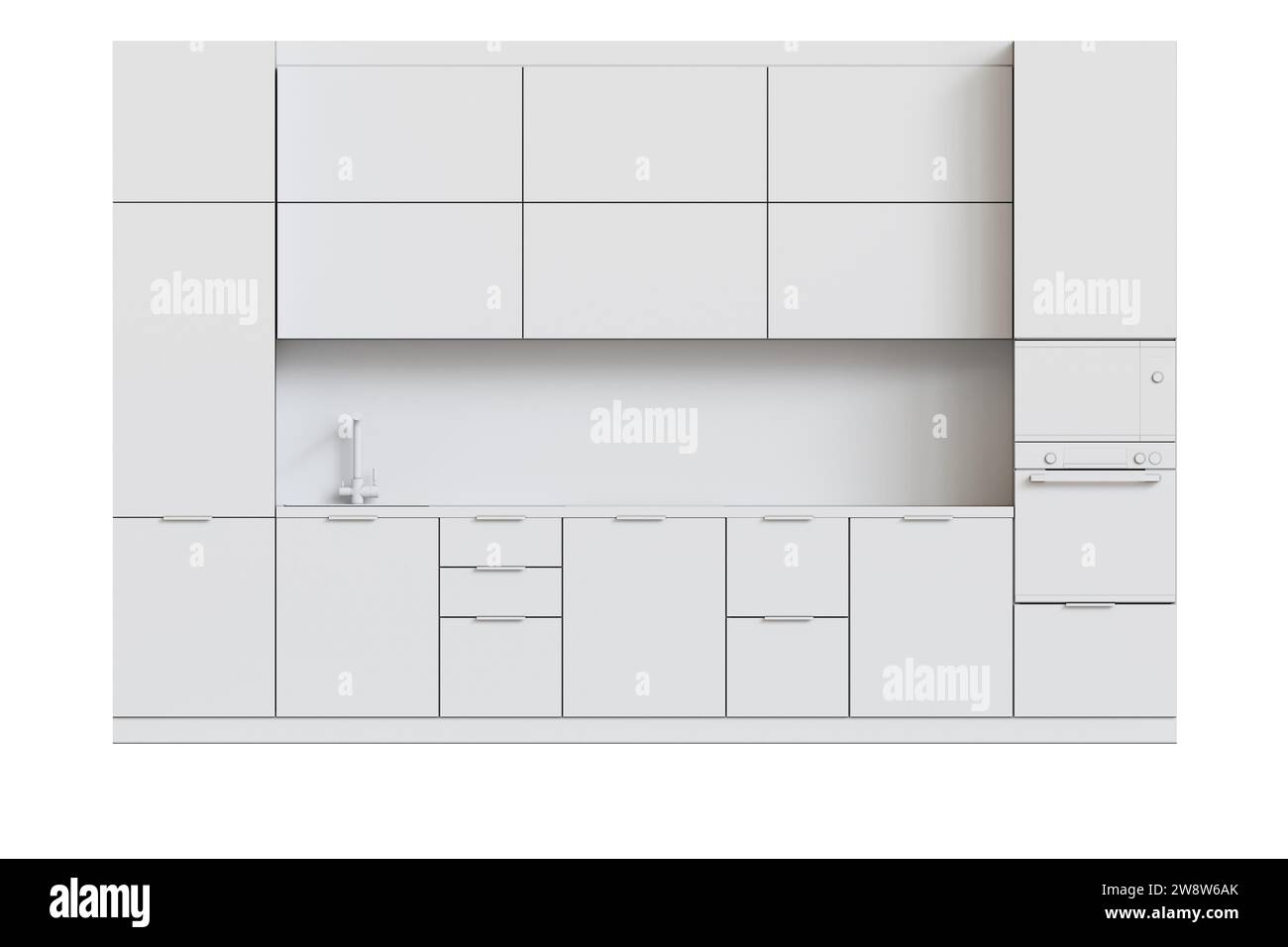 modern kitchen isolated on white background, home furniture, 3D ...
