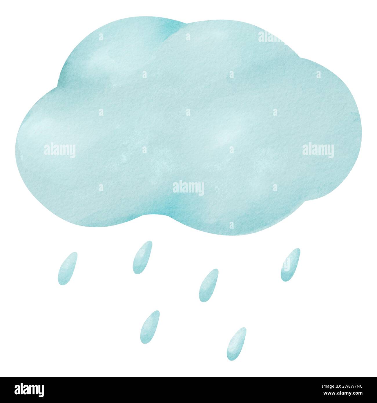 watercolor illustration. fluffy cloud and gentle raindrops in a cartoon ...
