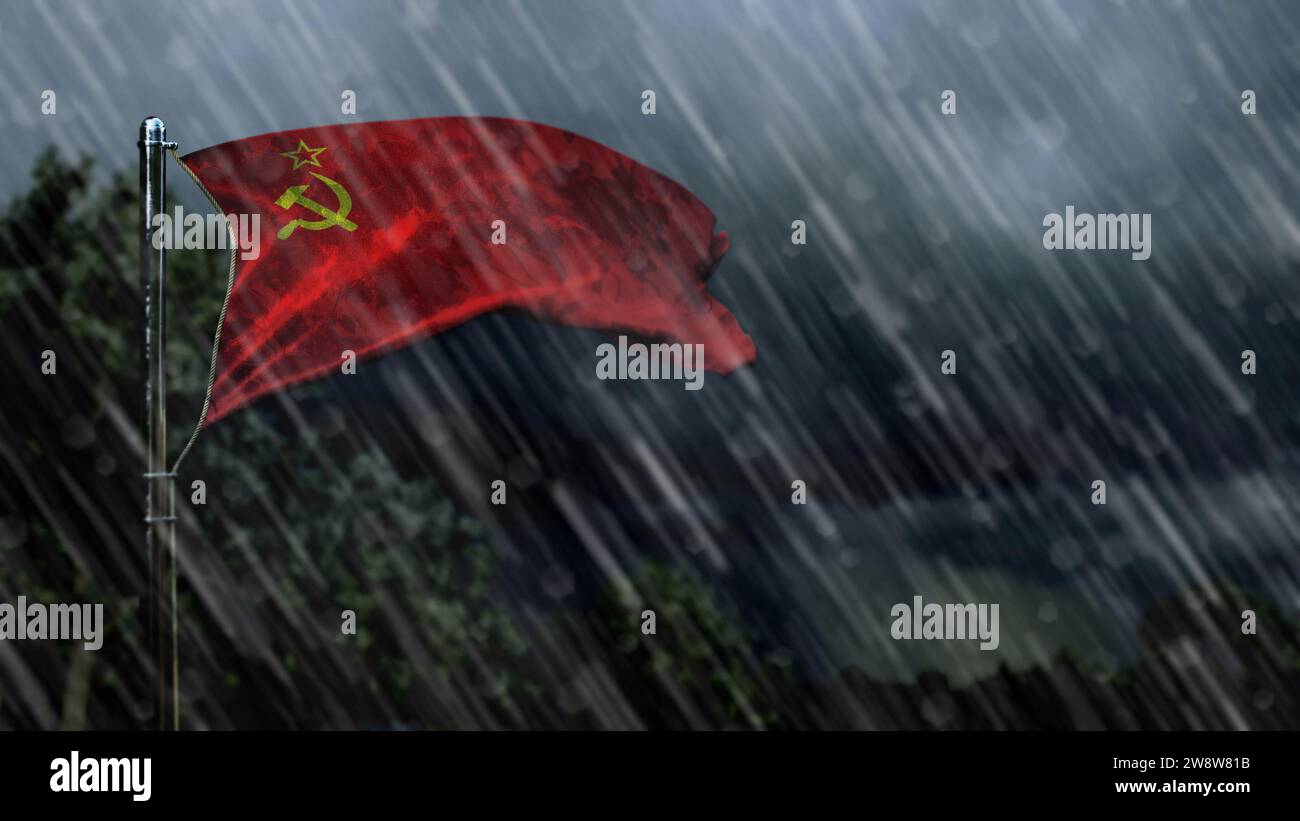 flag of with rain and dark clouds, bad weather symbol - nature 3D ...