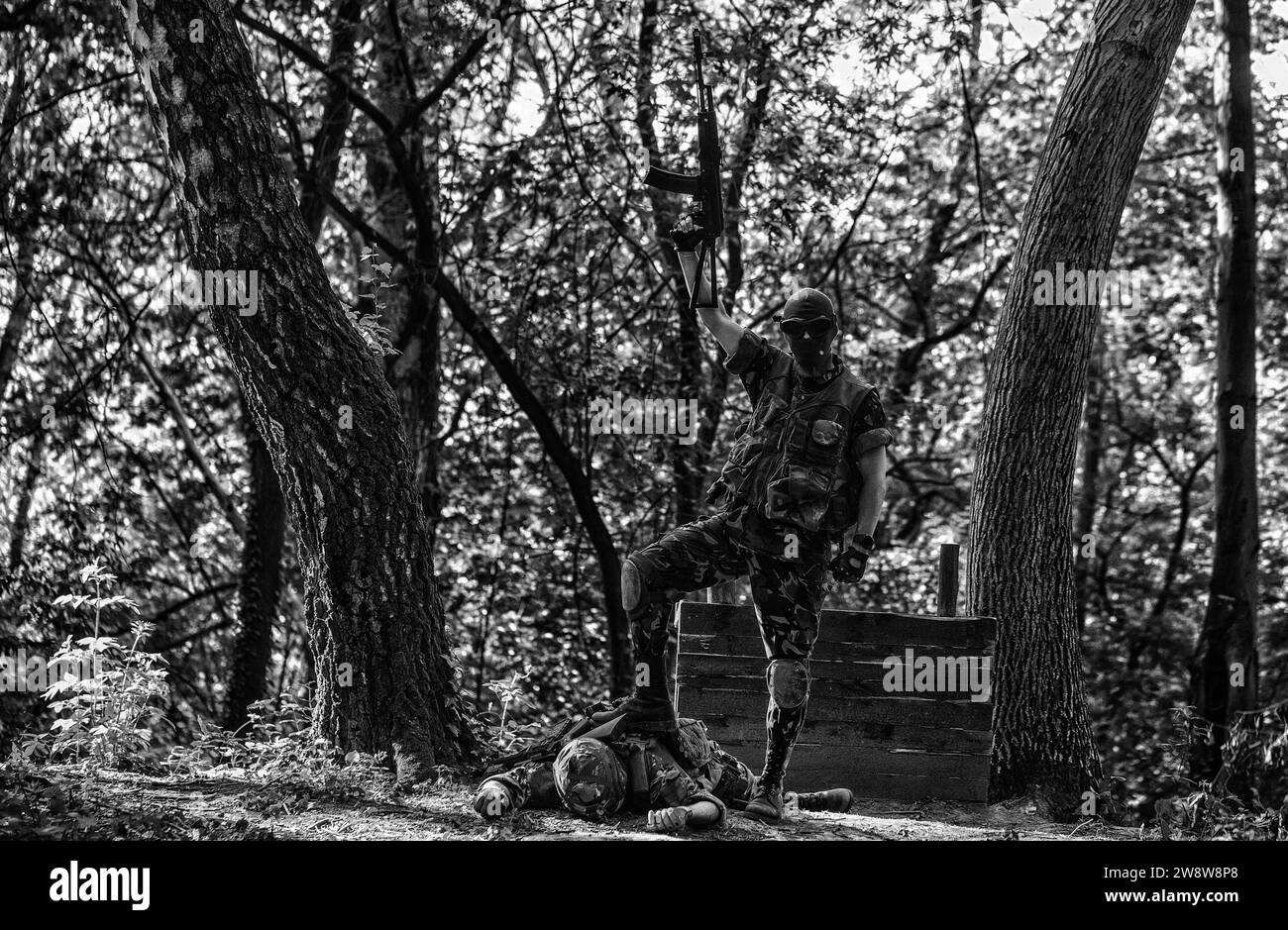 Dead soldier. Killed russian or ukrainian soldiers. Army soldier with ...