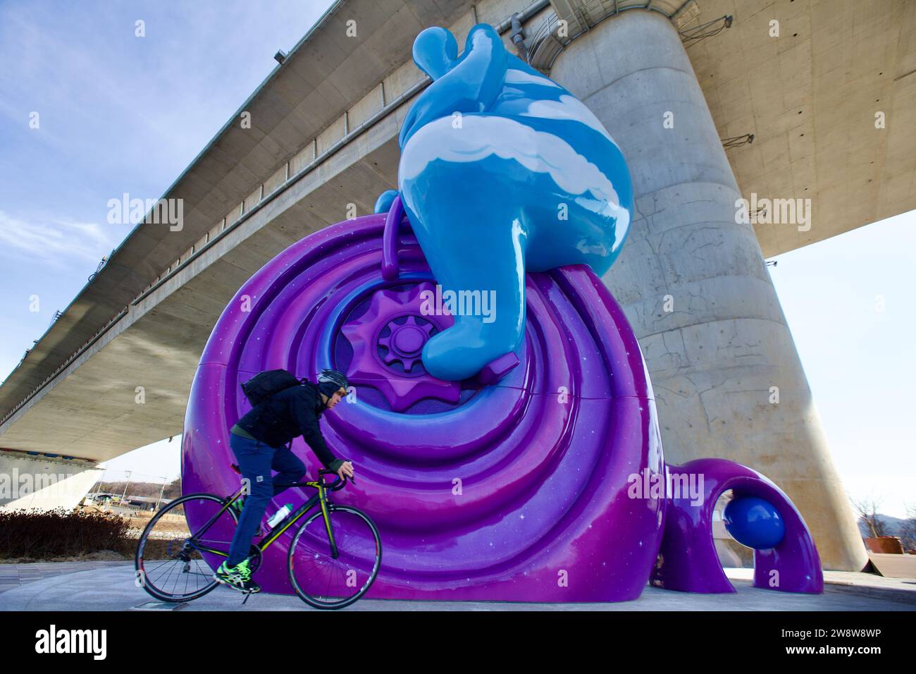 Incheon Metropolitan City, South Korea - February 10, 2020: A cyclist ...