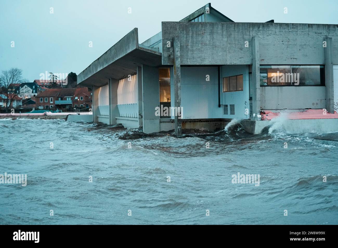 High Water at the bottom of Roskilde Fjord touchs The Viking Ship ...