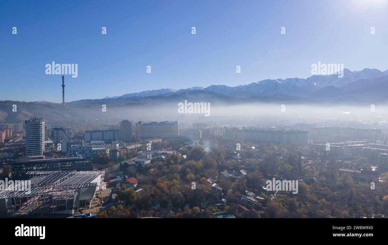 Almaty, Kazakhstan - November 01, 2023: The city is in a haze. View ...