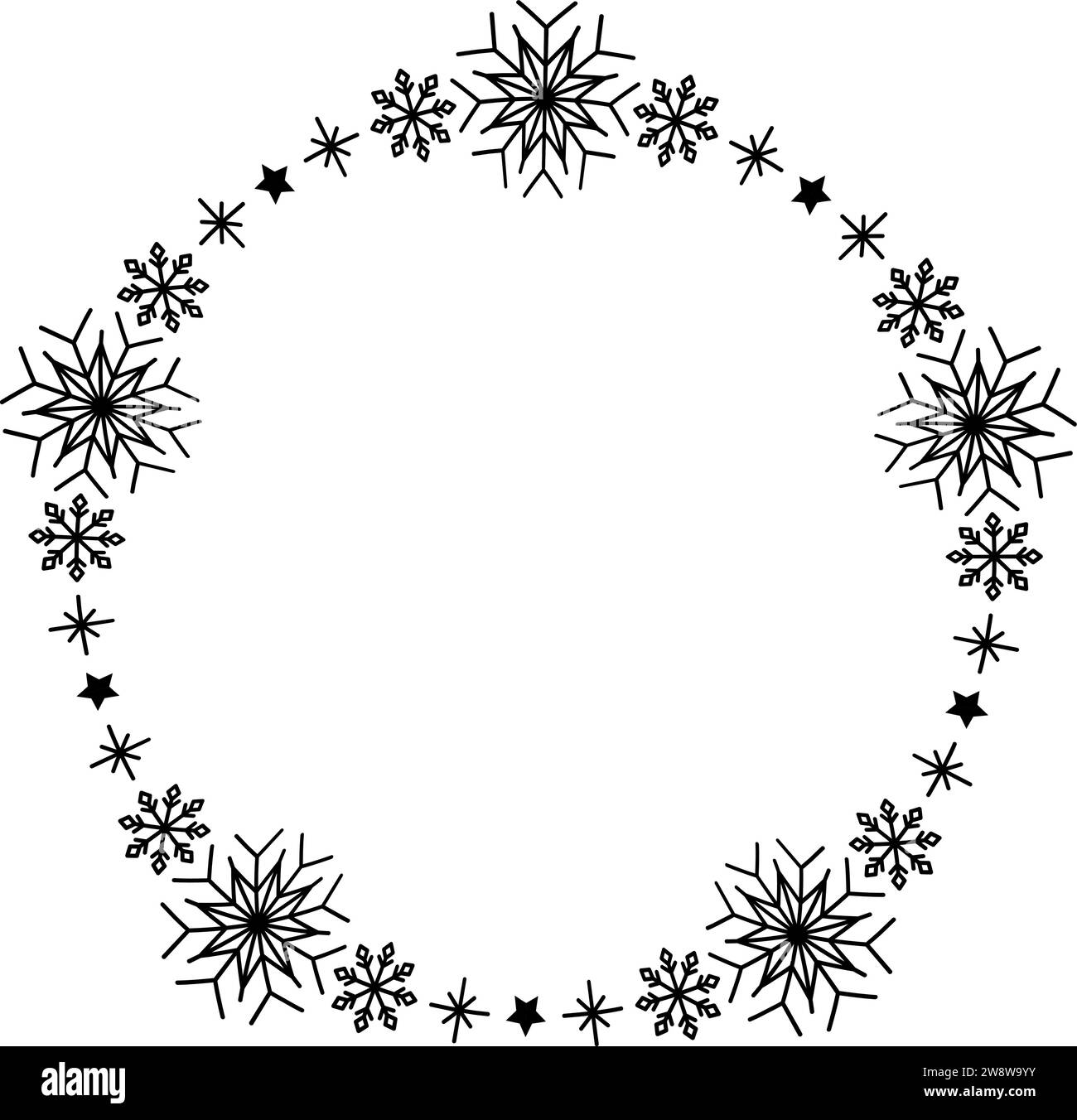 Snowflake circle frame. Winter snowflake round border Stock Vector ...