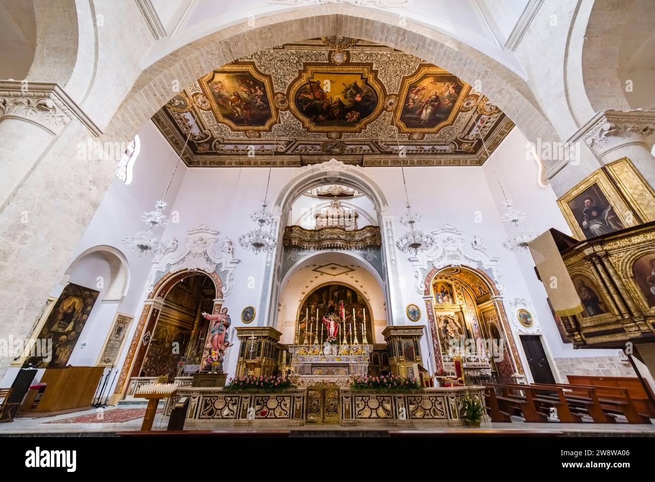 Altar, prayer benches and ceiling paintings inside the Church of Saint ...
