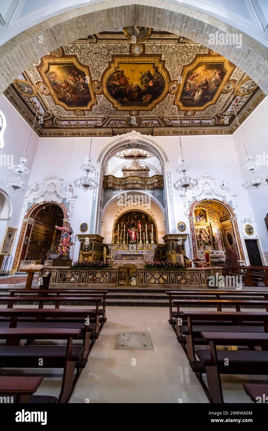 Altar, prayer benches and ceiling paintings inside the Church of Saint ...