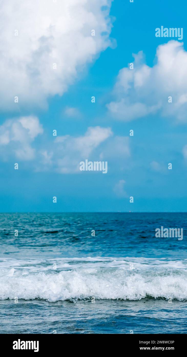 Turquoise clear sea view panorama blue sky white clouds close wave ...
