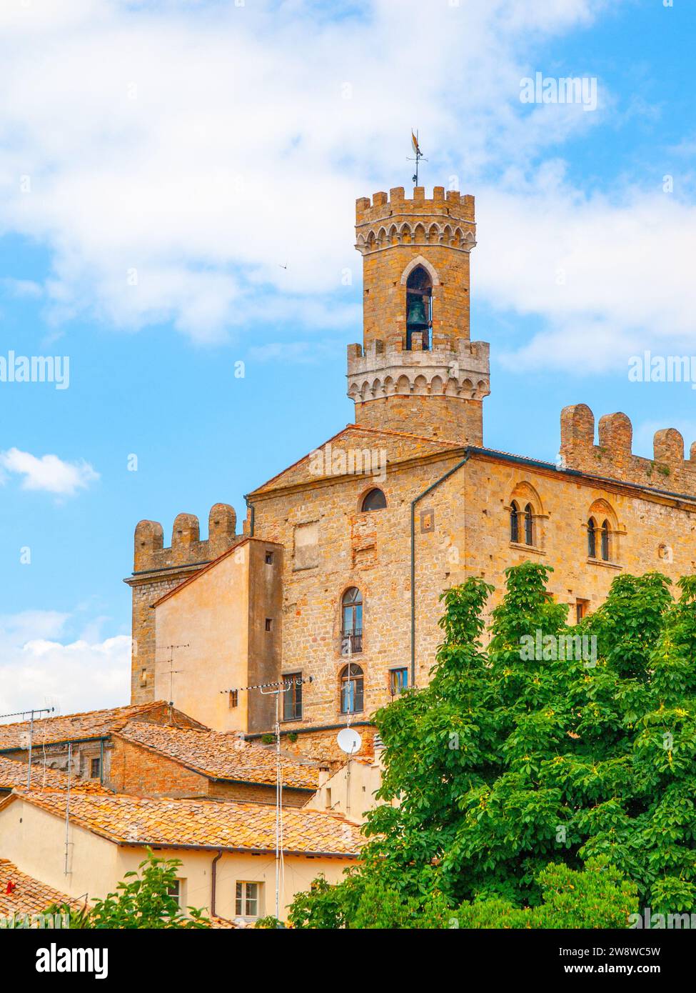 Tower of Cathedral of Santa Maria Assunta in medieval town of Volterra ...
