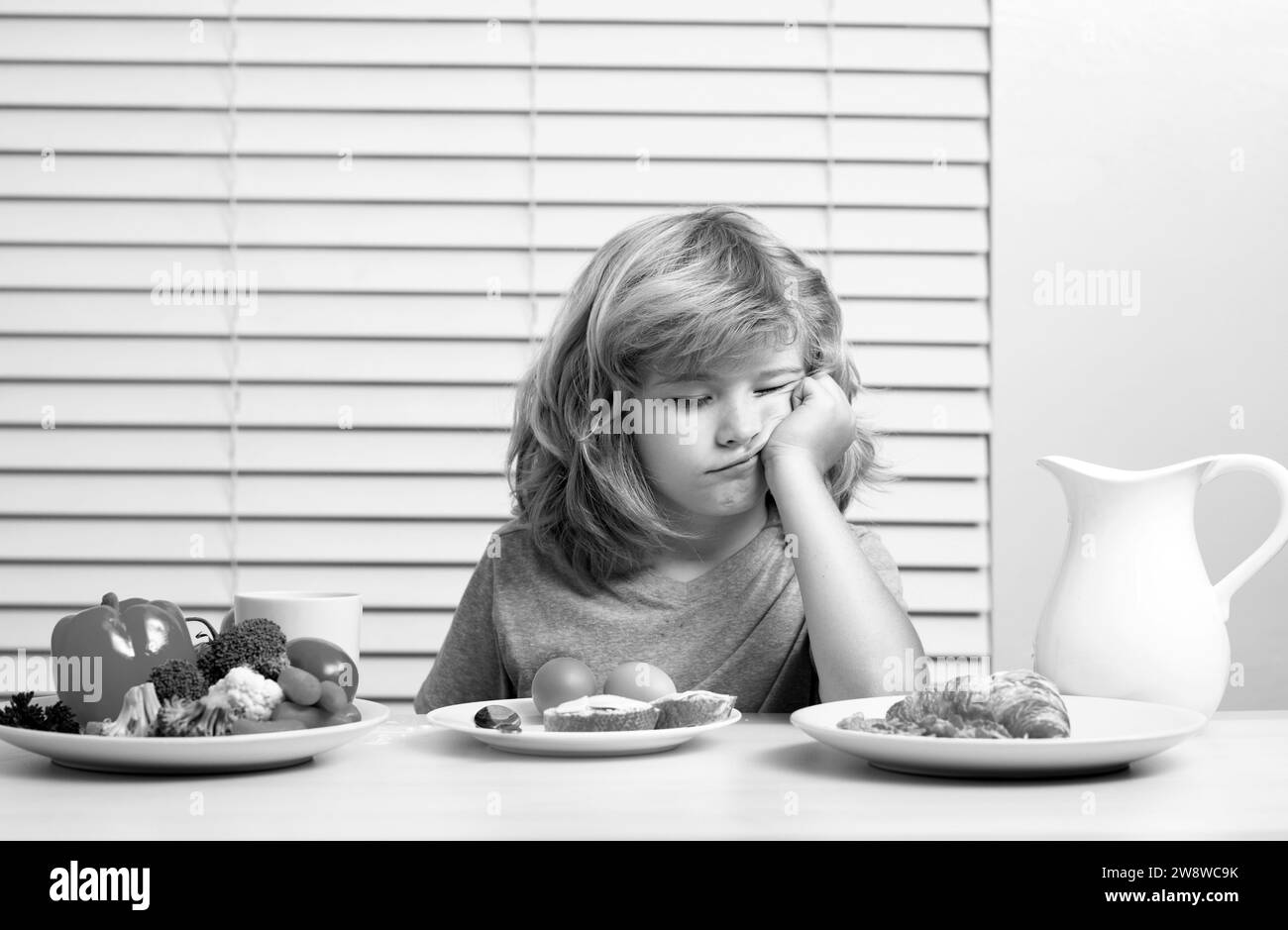 Portrait of kid with no appetite. Concept of loss of appetite. Child ...