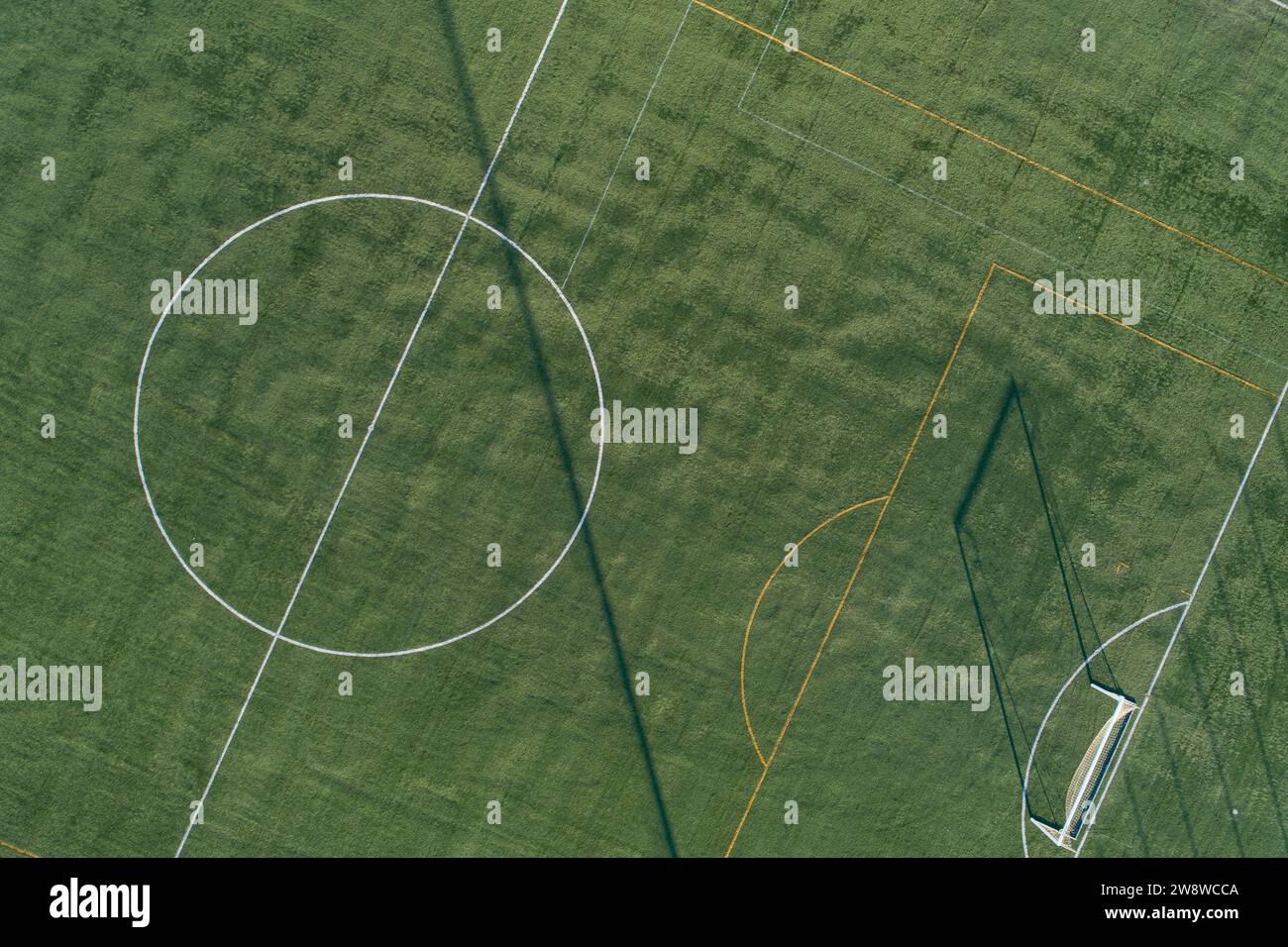 drone aerial view of an artificial grass soccer field at sunset Stock ...