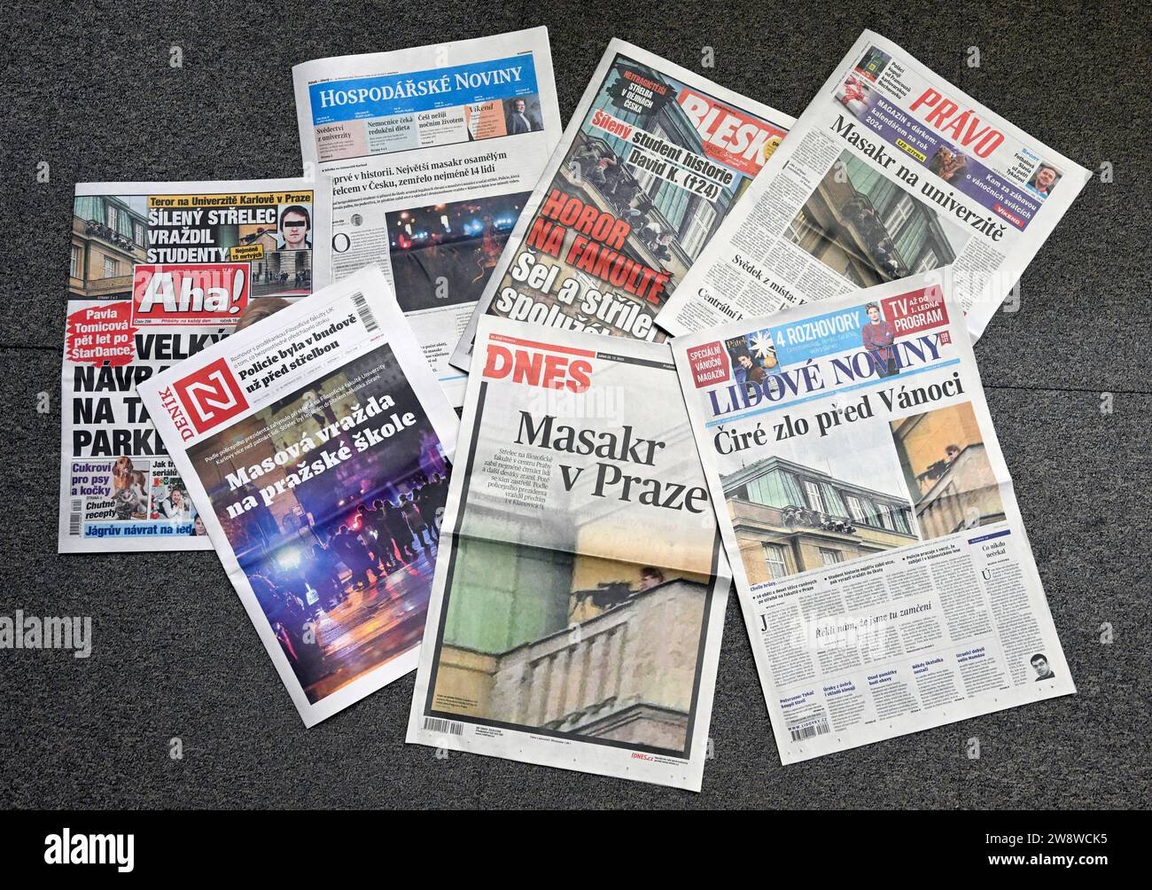 Prague, Czech Republic. 22nd Dec, 2023. Front pages of Czech newspapers ...