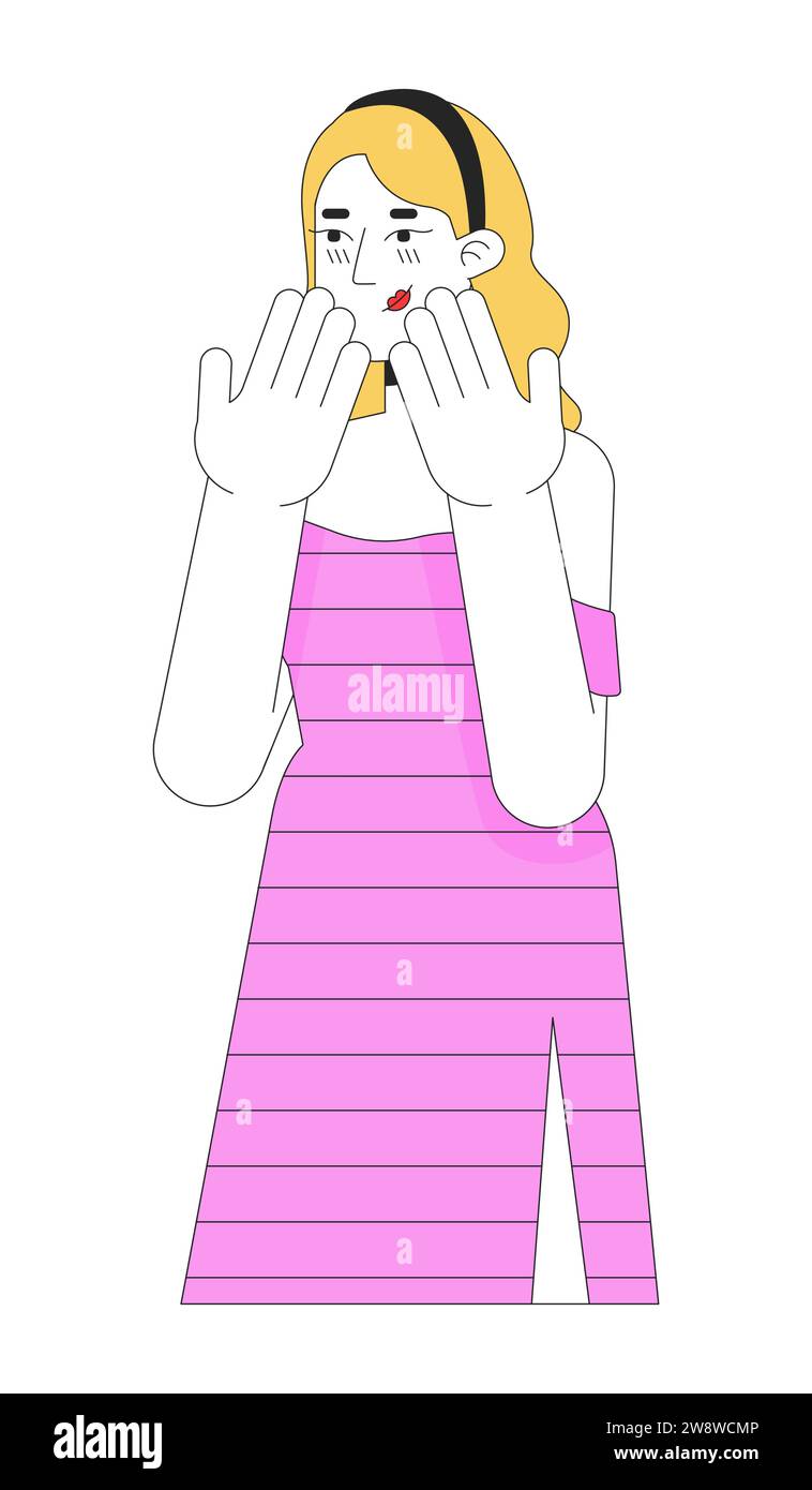 Excited shy caucasian young woman 2D linear cartoon character Stock ...