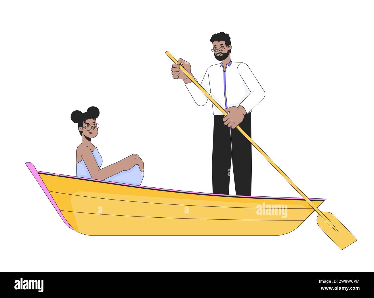 African american heterosexual couple on romantic boat ride 2D linear ...
