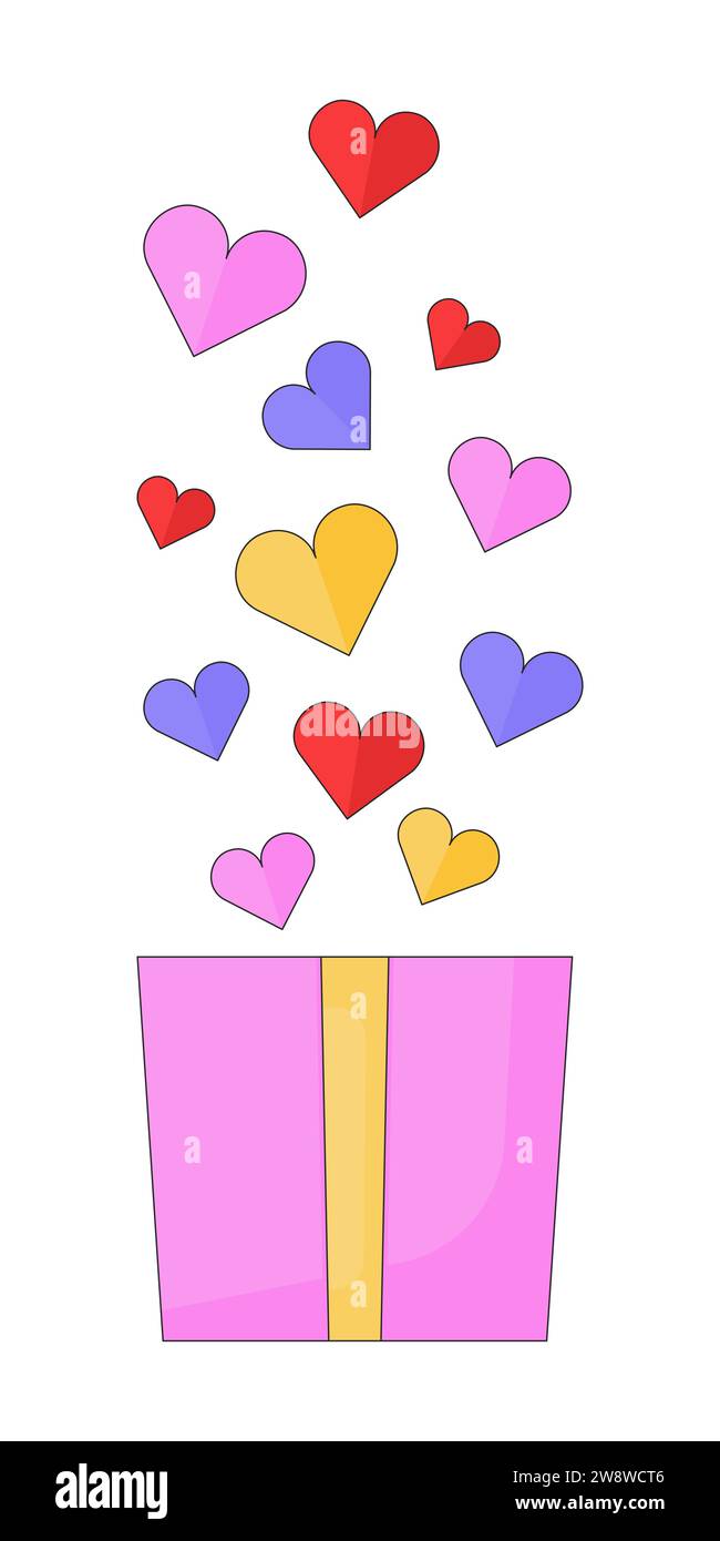 Bunch hearts gift box 2D linear cartoon object Stock Vector Image & Art ...