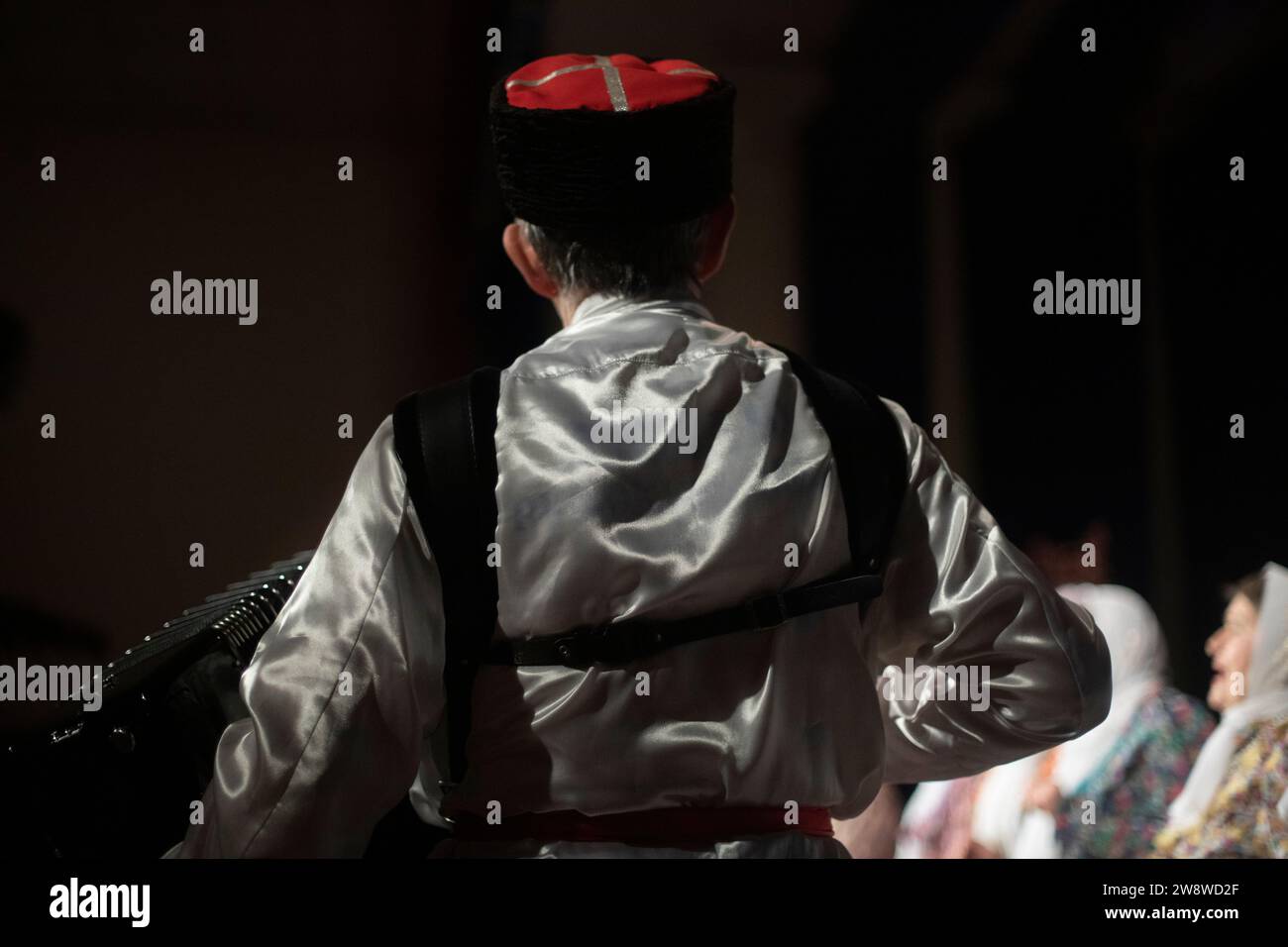 Cossack performs song. Folk clothes. Details of performance of folklore ...