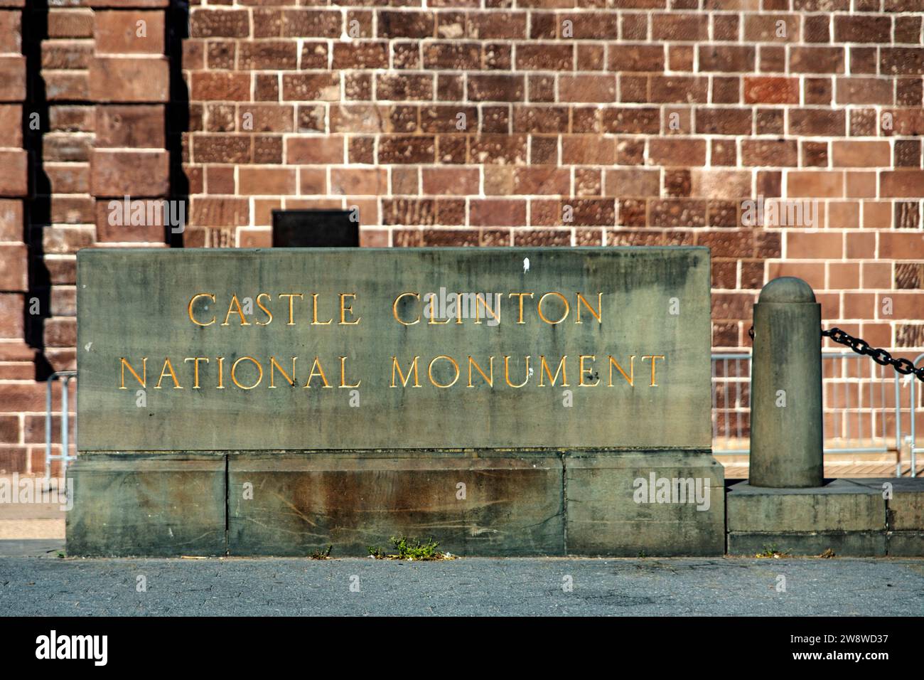 Sign for Castle Clinton or Fort Clinton, a national monument located at ...