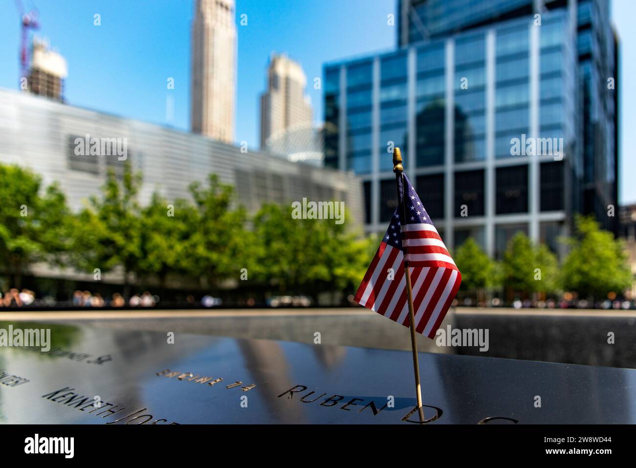 New York, USA; June 1, 2023: U.S. flag at the World Trade Center ...