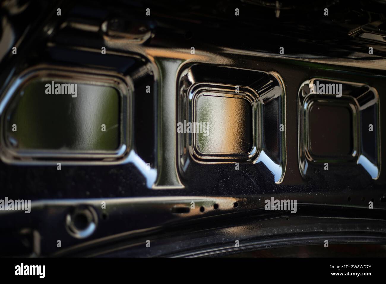 Truck body inside. Black steel machine. Transport interior details ...