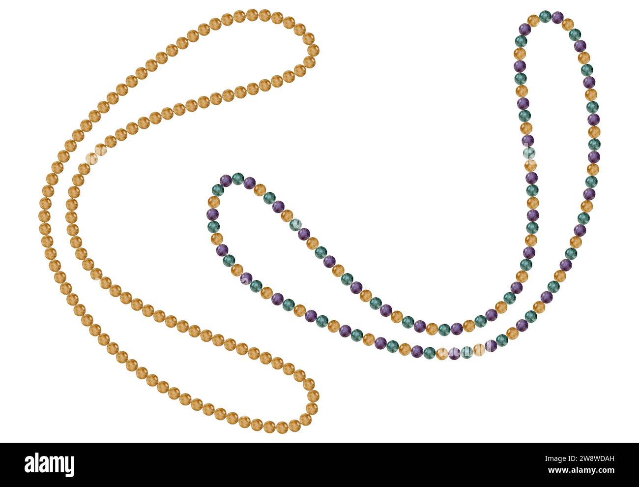 Hand drawn watercolor Mardi Gras carnival symbols. String of beads ...