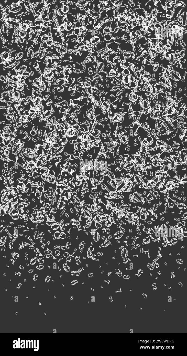 Scattered numbers. White chalk digits flying chaotic. Back to school ...