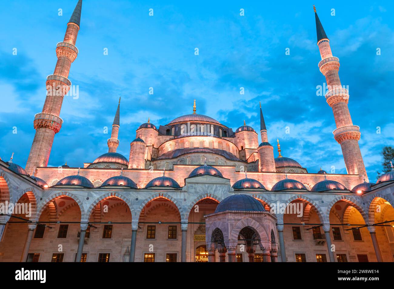cloister of Blue Mosque of Istanbul in Turkey. Known as Sultan Ahmed ...