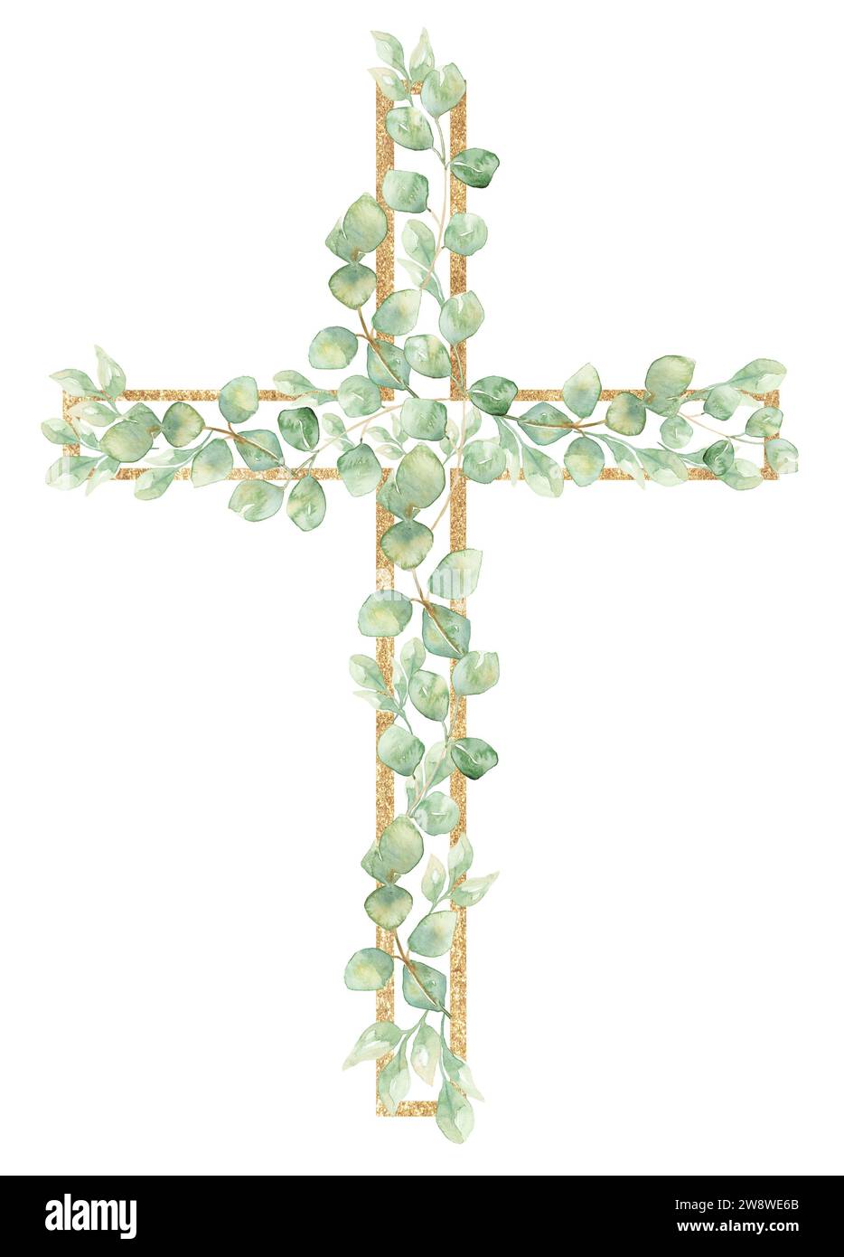 Watercolor hand painted greenery Cross Clipart, Easter Religious ...