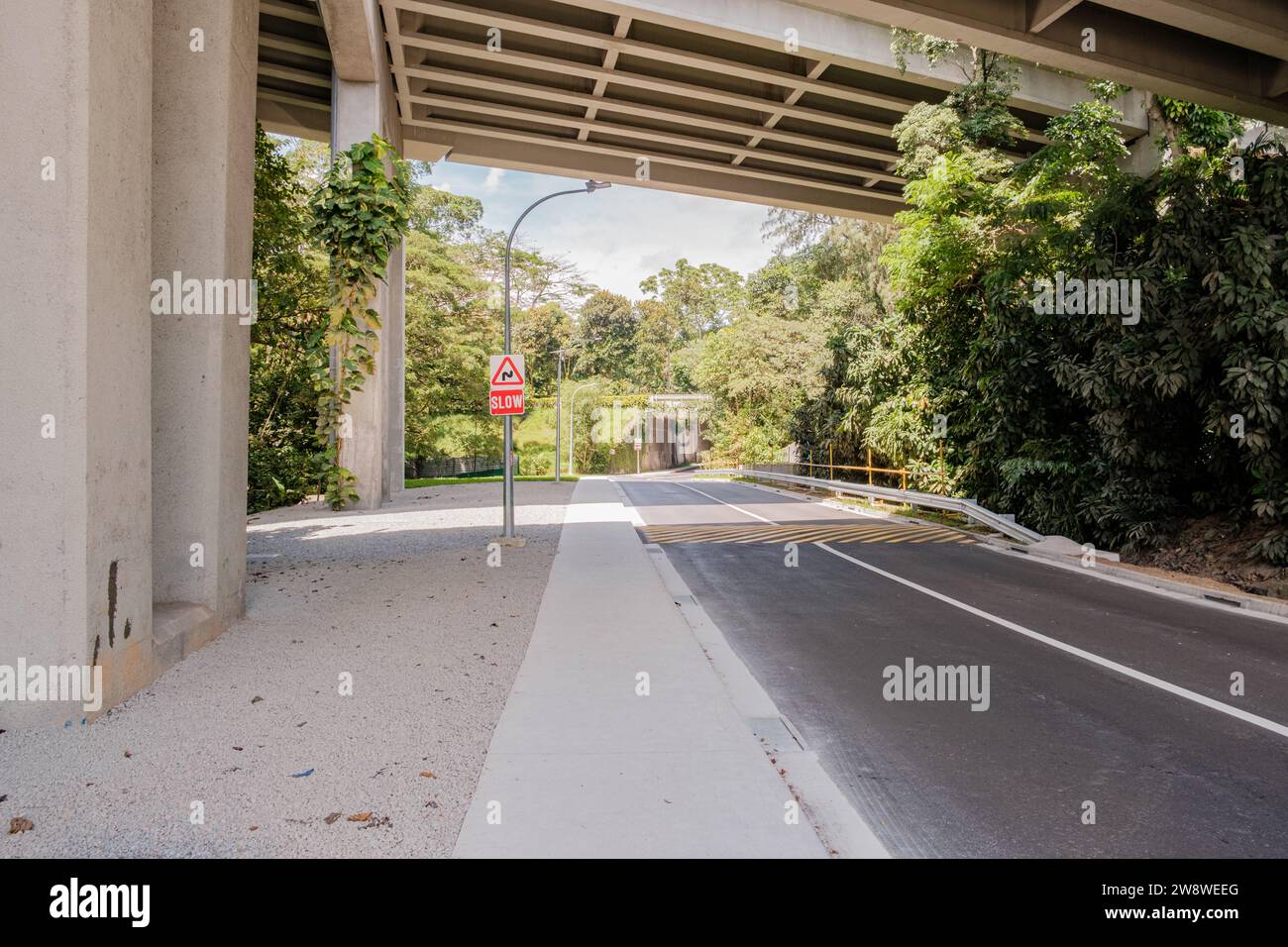 Underpass Bridge Road Slow Warning Stock Photo - Alamy
