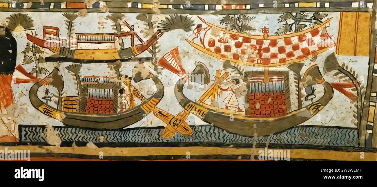 Facsimile painting of ancient egyptian sailboats, Metropolitan Museum ...