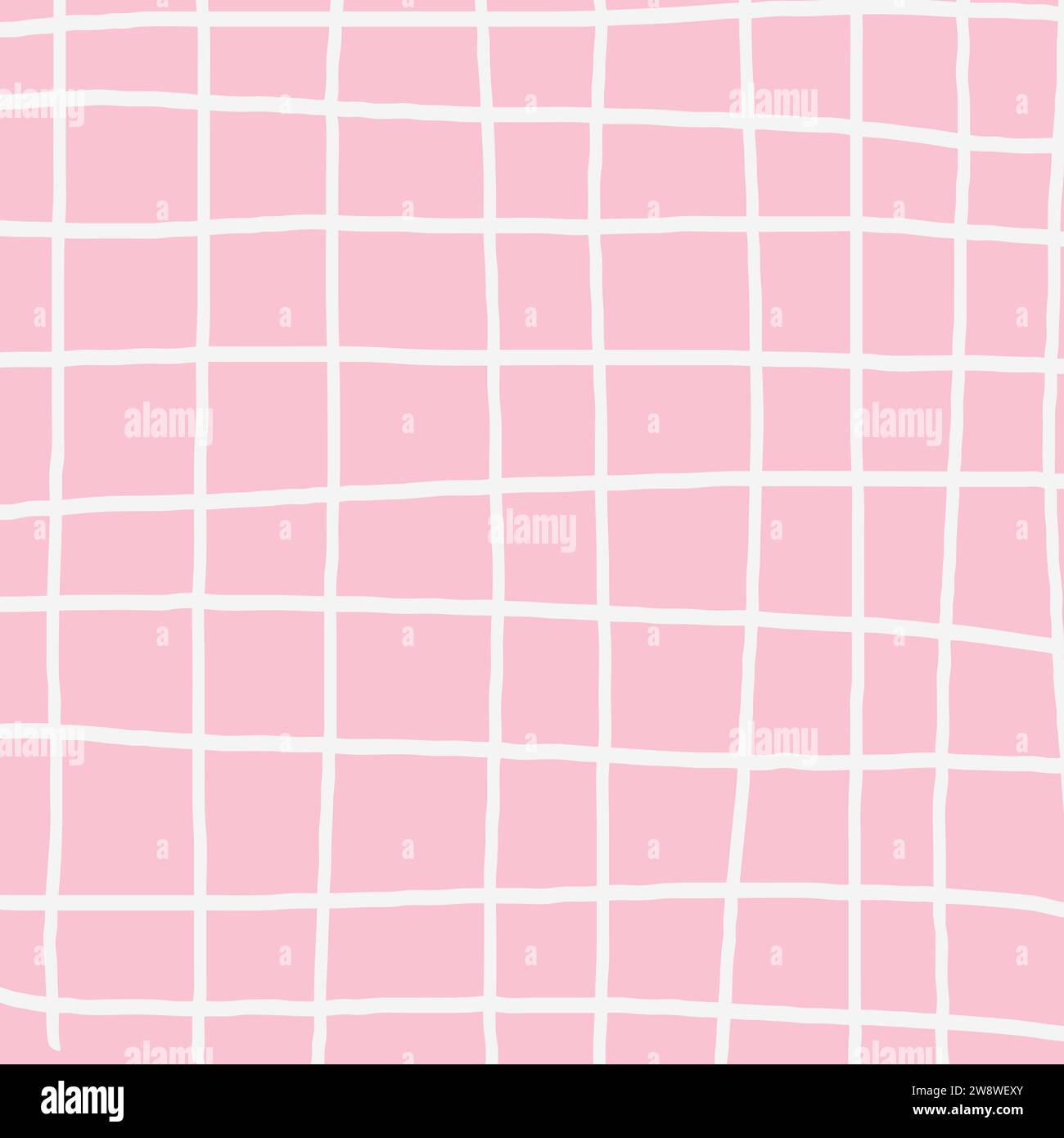 Hand drawn pink, white plaid pattern. Check, square doodle background ...