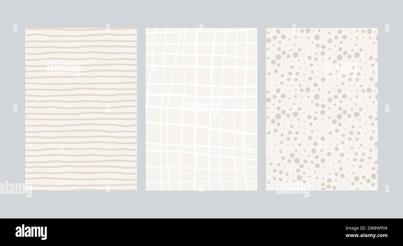 Simple Geometric Hand Drawn Irregular Patterns. Beige Doodle Checkered ...