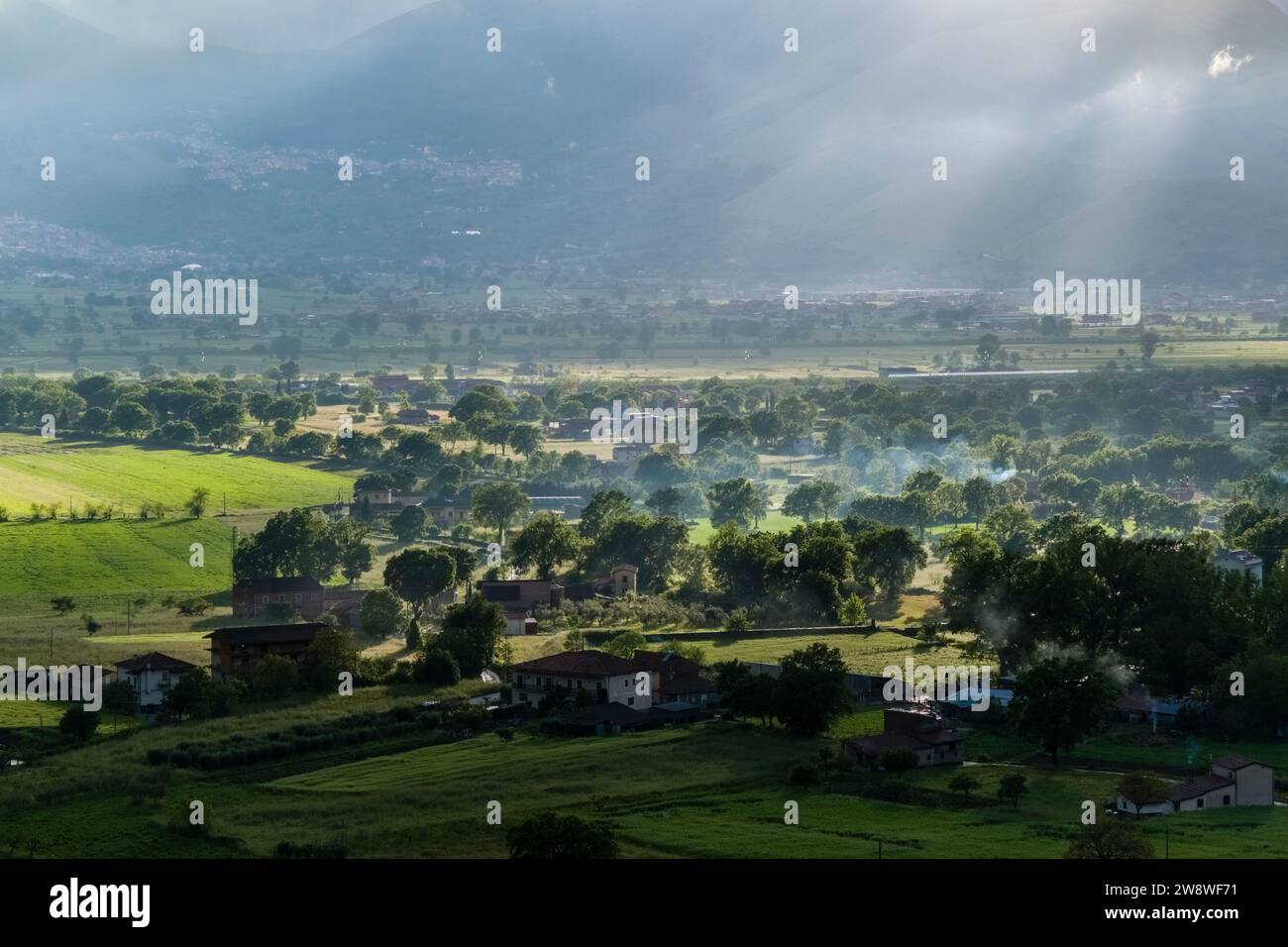 Aerial view of the Val di Tanagro valley, where the Certosa di Padula ...
