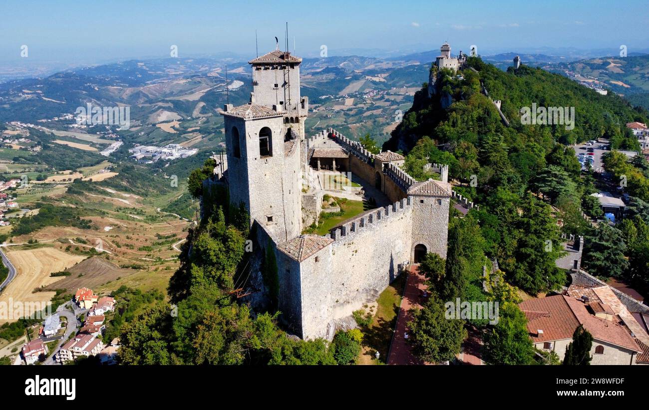 drone photo Prima Torre La Rocca Guaita San Marino europe Stock Photo ...
