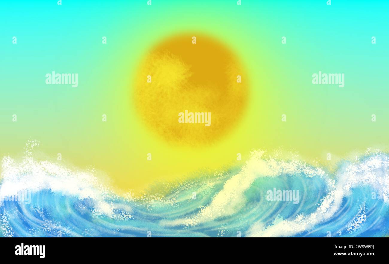 beach background with sea with lots of waves and bright sun Stock Photo ...