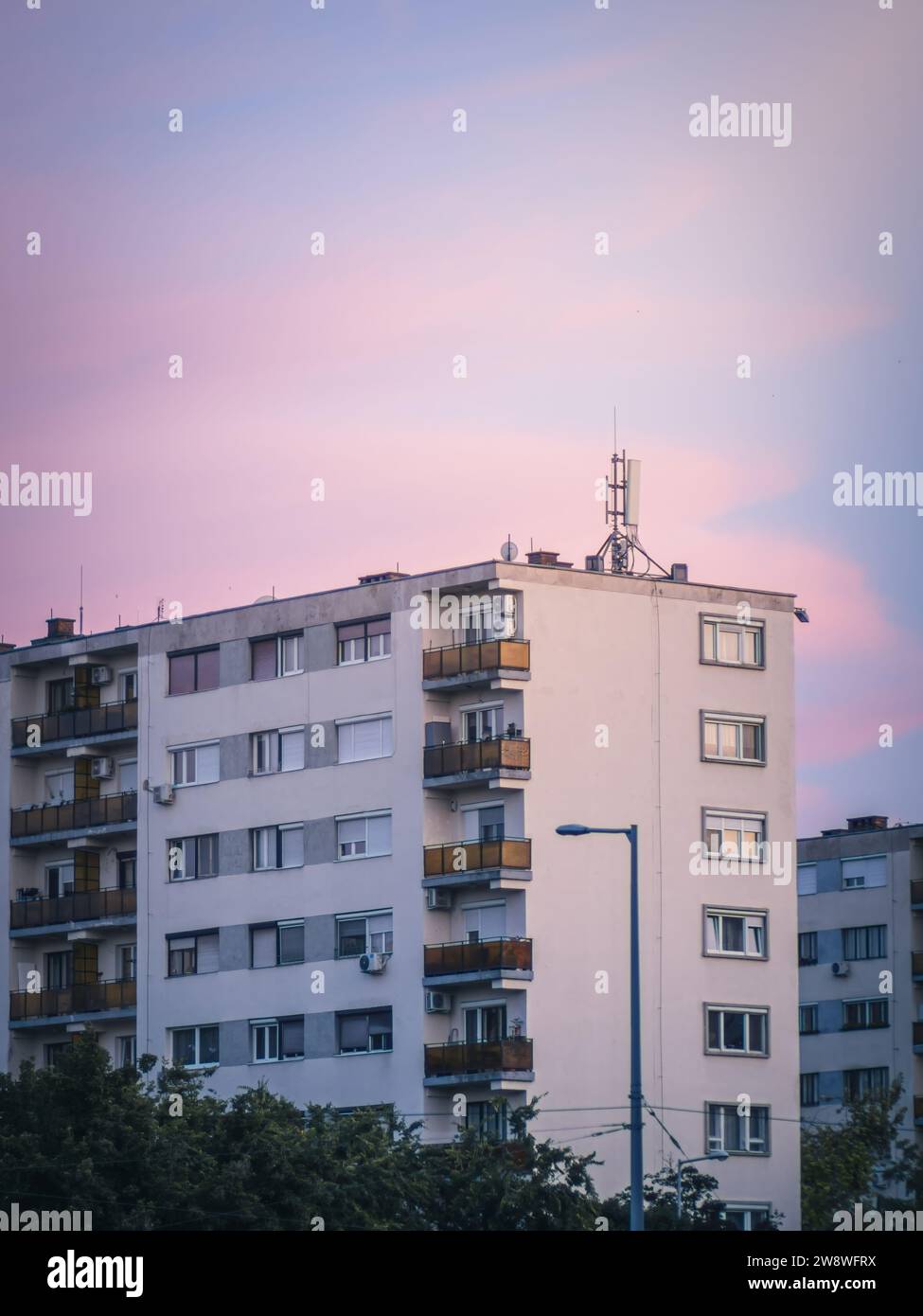 Typical old panel apartment block of flats with a lot of windows in ...