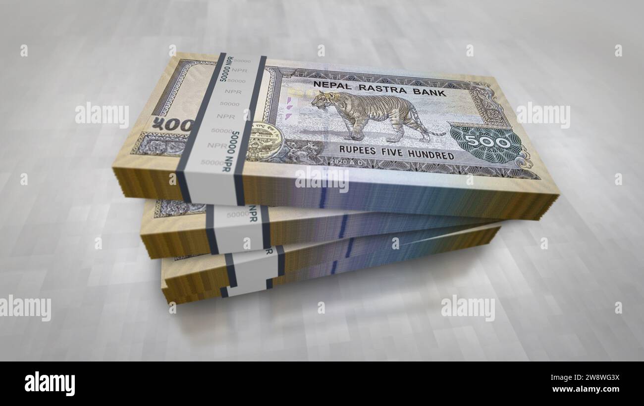 Nepal money Nepali rupees money pack 3d illustration. 500 NPR banknote ...