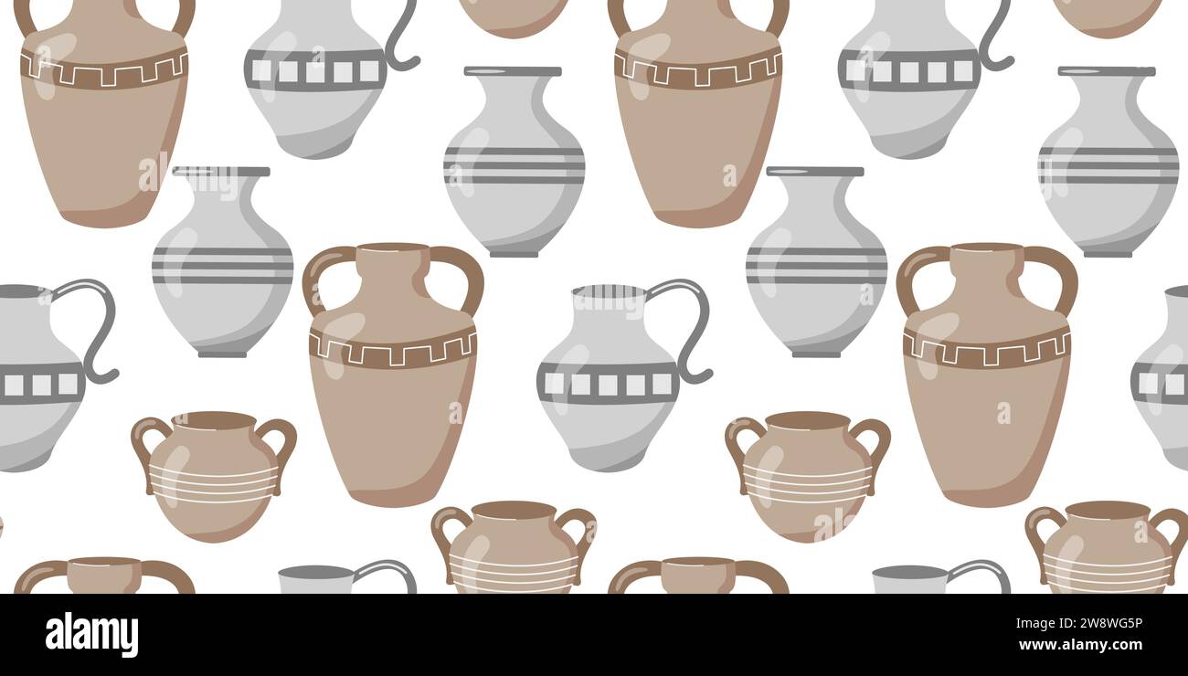 Seamless Pattern with Ancient Greek Vases and Pots Set. Ceramic Simple Vases Collection. Cartoon ...