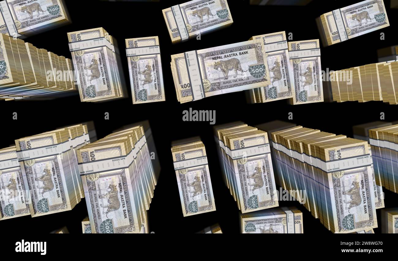 Nepal money Nepali rupees money pack 3d illustration. 500 NPR banknote ...