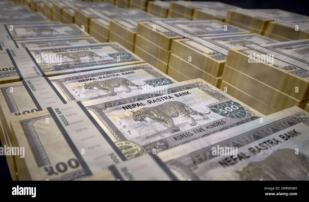 Nepal money Nepali rupees money pack 3d illustration. 500 NPR banknote ...