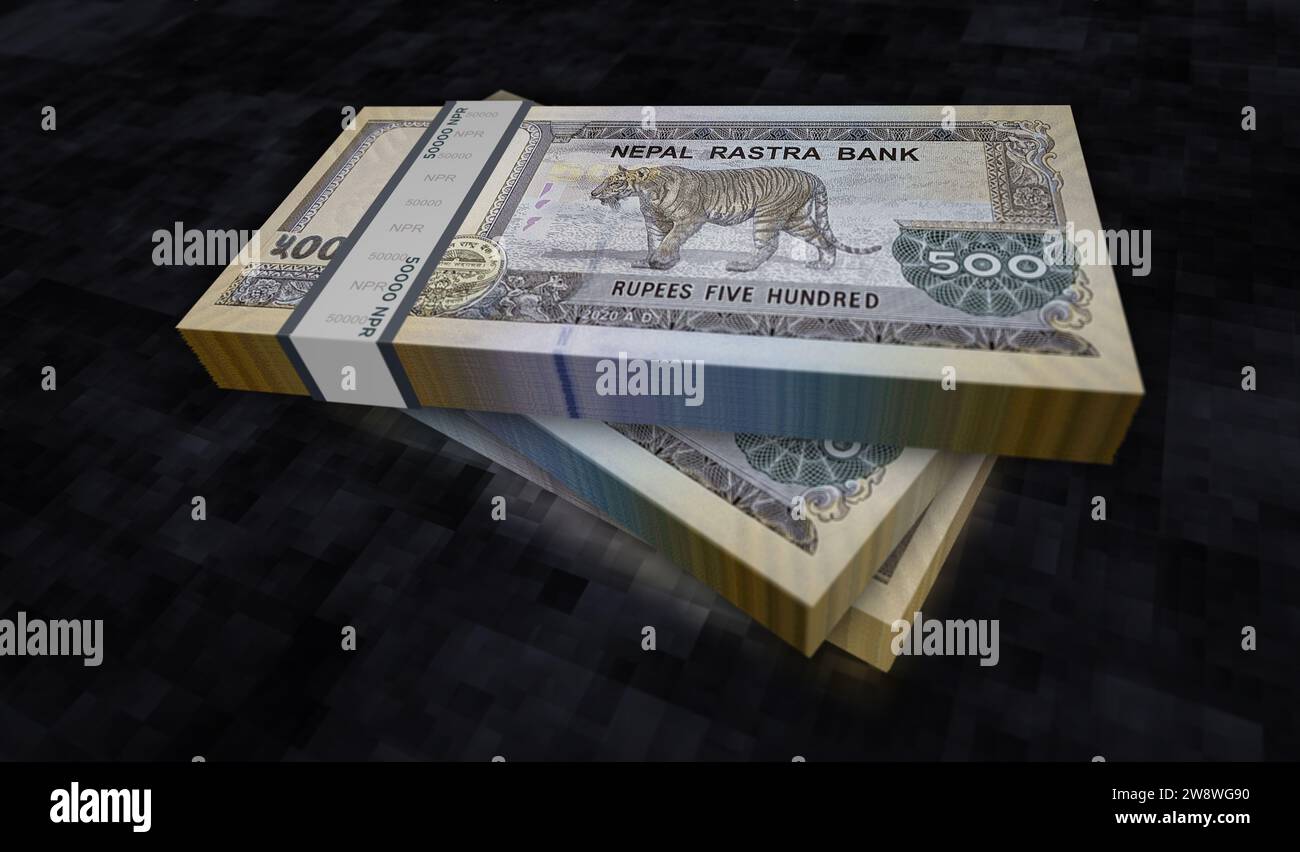 Nepal money Nepali rupees money pack 3d illustration. 500 NPR banknote ...