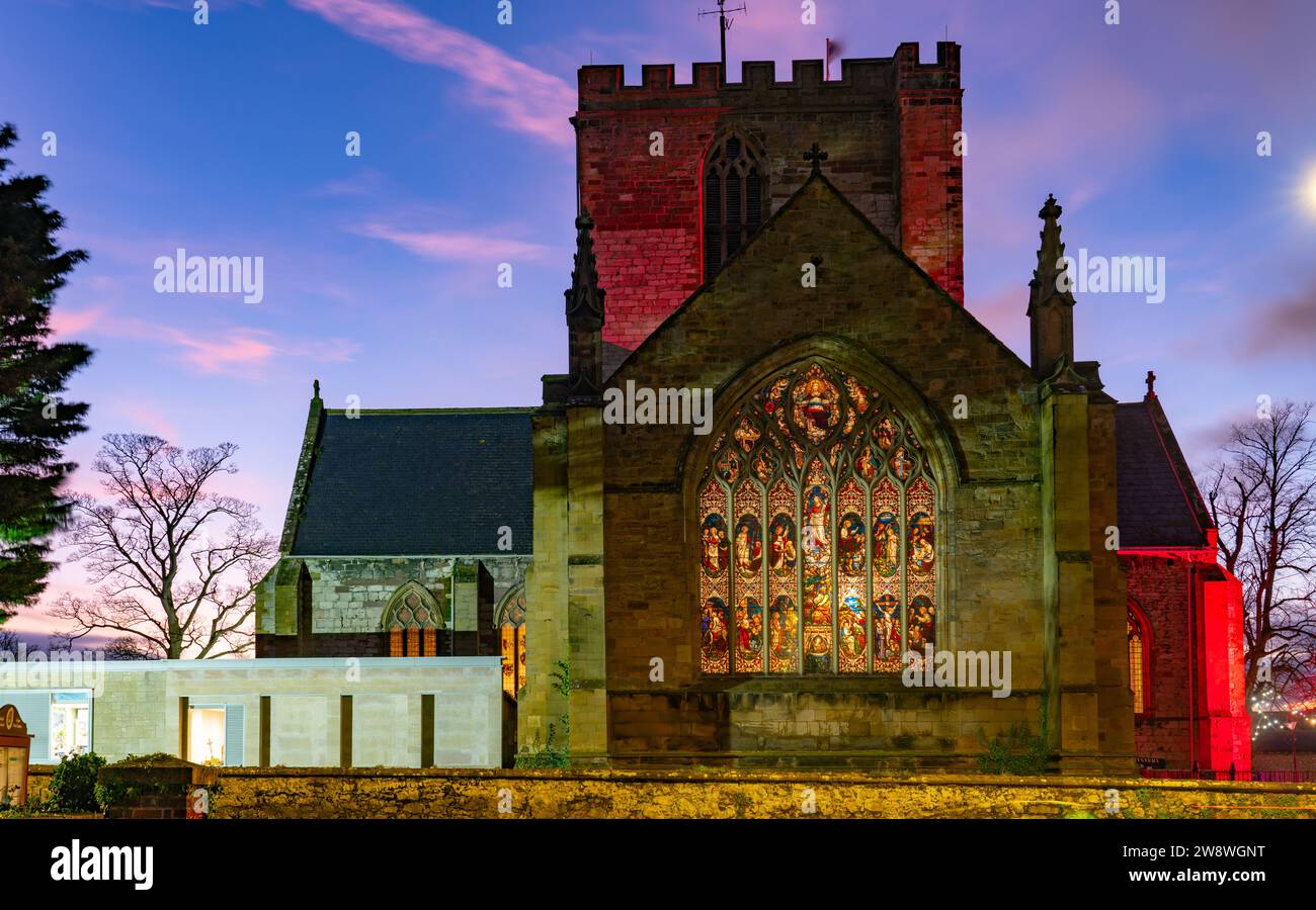 St Asaph Cathedral, North Wales at dusk in December 2023 Stock Photo ...