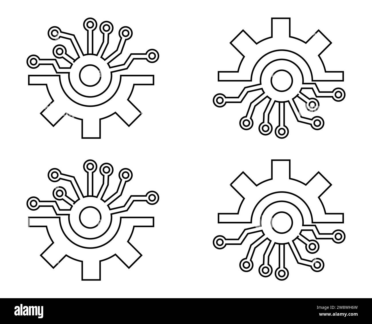 Circuit board with gear symbol, cogwheel engineering technology concept ...